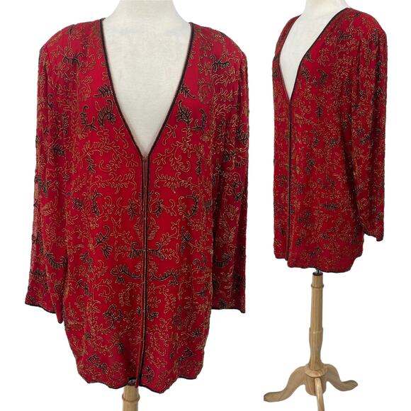 Scala | Jackets & Coats | Vintage Scala Pure Silk Beaded Jacket ...
